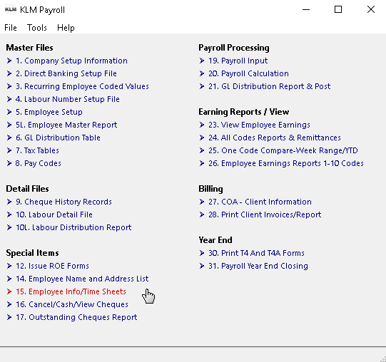 Employee Info Time Sheets